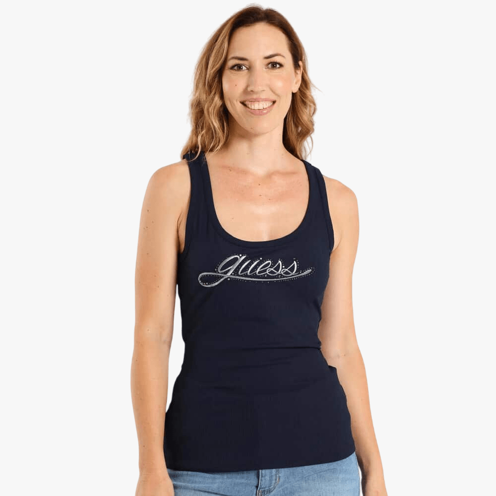 Guess Womens Logo Rib Tank Navy – Brands Megastore