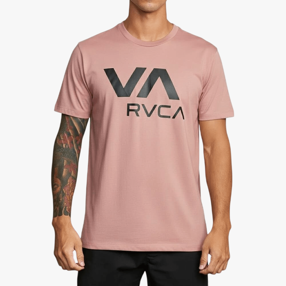 Rvca Mens Va Rvca Short Sleeve Tee Dusy Red Black Logo – Brands Megastore
